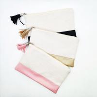 China Double Sided Sublimation Linen Cosmetic Bag With PU Leather Bottom Heat Transfer Blank Coin Purse Pencil Case Diy Printing for sale