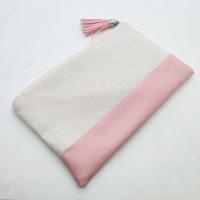 China Double Sided Sublimation Linen Cosmetic Bag With PU Leather Bottom Heat Transfer Blank Coin Purse Pencil Case Diy Printing for sale