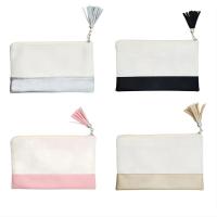 China Double Sided Sublimation Linen Cosmetic Bag With PU Leather Bottom Heat Transfer Blank Coin Purse Pencil Case Diy Printing for sale