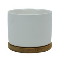 China Custom Sublimation Blanks Ceramic Flowerpot With Bamboo Tray Diy Photo Printing Flower Planter Pot for sale