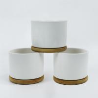China Custom Sublimation Blanks Ceramic Flowerpot With Bamboo Tray Diy Photo Printing Flower Planter Pot for sale