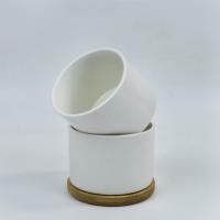 China Custom Sublimation Blanks Ceramic Flowerpot With Bamboo Tray Diy Photo Printing Flower Planter Pot for sale