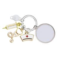 China Blank Sublimation Picture Frame Medical Tool Keyring Custom Mask Stethoscope Syringe Nurse Cap Key Chain for sale