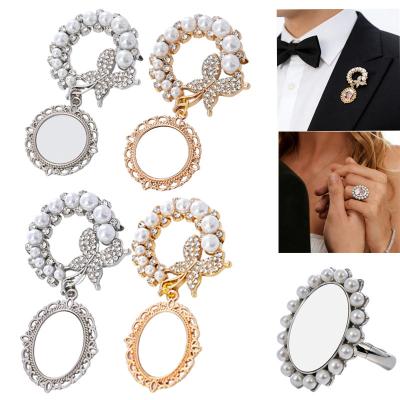 China Sublimation Butterfly Pearl Photo Brooch For Wedding Bouquet Memorial Charm Chic Eye Catching Wedding Picture Frame Brooch for sale