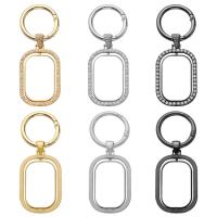 China Double-Sided Blank Sublimation Rotary Keychain With Rhinestone Rectangle Metal Key Rings Gold Silver Black Keychains for sale