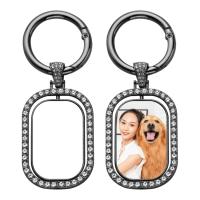 China Double-Sided Blank Sublimation Rotary Keychain With Rhinestone Rectangle Metal Key Rings Gold Silver Black Keychains for sale