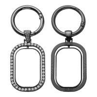 China Double-Sided Blank Sublimation Rotary Keychain With Rhinestone Rectangle Metal Key Rings Gold Silver Black Keychains for sale