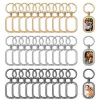 China Double-Sided Blank Sublimation Rotary Keychain With Rhinestone Rectangle Metal Key Rings Gold Silver Black Keychains for sale