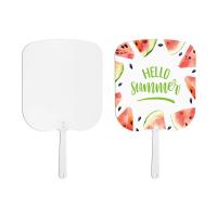 China Summer Promotional Items Double-Sides Printing Blank PET Plastic Sublimation Hand Fans for sale