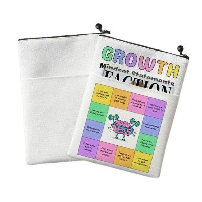 China Double-Sided Blank Sublimation Cotton Linen Book Cover Custom Protective Dustproof Book Bag Storage Bag With Zipper for sale