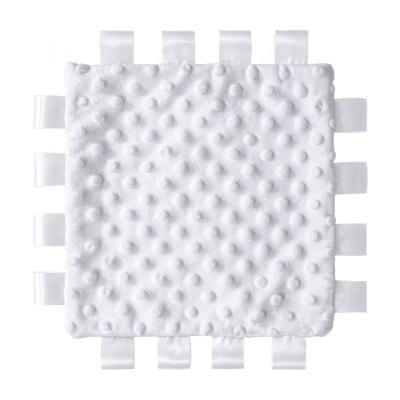 China Baby Gift Ideas Personalized 3D Dot Minky Taggy Blanket Knitted Animal Pattern Sublimation Plush Blanket With Ribbon Tags for sale