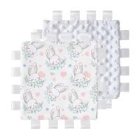 China Baby Gift Ideas Personalized 3D Dot Minky Taggy Blanket Knitted Animal Pattern Sublimation Plush Blanket With Ribbon Tags for sale