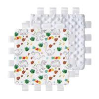 China Baby Gift Ideas Personalized 3D Dot Minky Taggy Blanket Knitted Animal Pattern Sublimation Plush Blanket With Ribbon Tags for sale