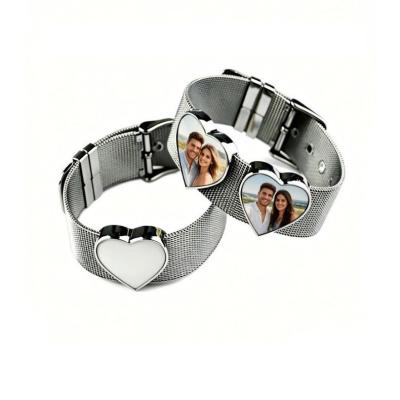 China Heart Shape Stainless Steel Sublimation Charm Bracelet Blanks Cuff Bracelet for sale