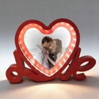 China Home Decoration Plastic Heart Shape Sublimation Blank LED Magic Mirror Photo Frame For Lovers for sale