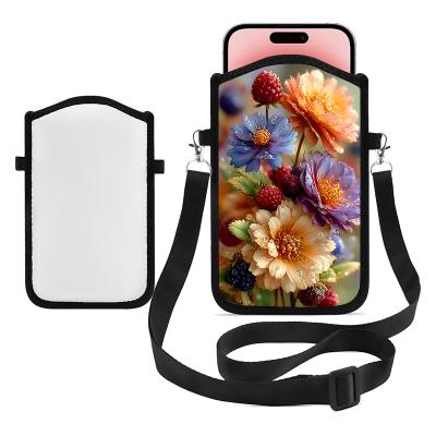 China Neoprene Sublimation Blank Phone Storage Pouch Bag With Lanyard Adjustable Crossbody Lightweight For Travel Gym Walk Outdoors for sale