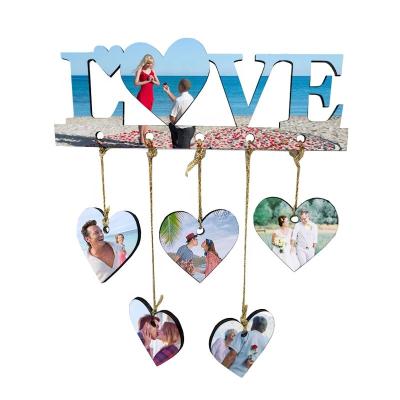 China Custom Valentine'S Photo Frame Printable Love Heart Shape Sublimation MDF Photo Hanging Board Home Decoration for sale