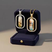 China Double-Sided Metal Square Shape Sublimation Rotary Necklace Blanks Jewelery Gift for sale