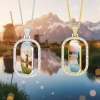 China Double-Sided Metal Square Shape Sublimation Rotary Necklace Blanks Jewelery Gift for sale