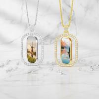 China Double-Sided Metal Square Shape Sublimation Rotary Necklace Blanks Jewelery Gift for sale