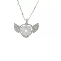 China Rotary Angel Wing Sublimation Necklace Photo Printing Sublimation Wing Necklace Round And Heart Shape for sale