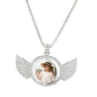 China Rotary Angel Wing Sublimation Necklace Photo Printing Sublimation Wing Necklace Round And Heart Shape for sale