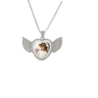 China Rotary Angel Wing Sublimation Necklace Photo Printing Sublimation Wing Necklace Round And Heart Shape for sale