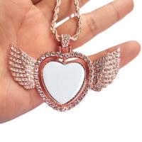 China Rotary Angel Wing Sublimation Necklace Photo Printing Sublimation Wing Necklace Round And Heart Shape for sale