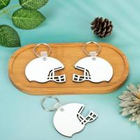 China Sublimation Football Helmet Mdf Keyring Blanks Double Sided Custom Wooden Keychain for sale