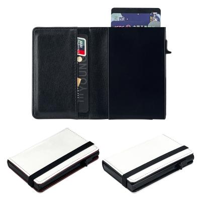 China Sublimation Pu Leather Card Holder Automatic Pop Up With Aluminum Alloy Card Slots for sale