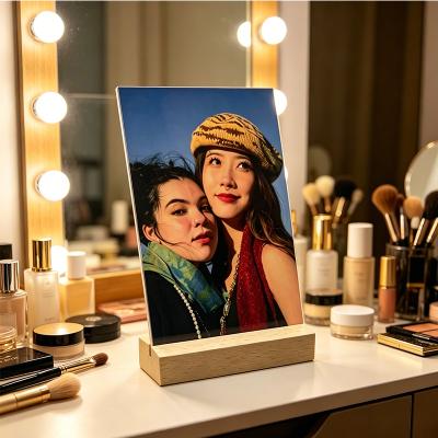 China 7inch 8inch Sublimation Aluminum Photo Frame Bamboo Base Blanks Custom Metal Picture Frames for sale