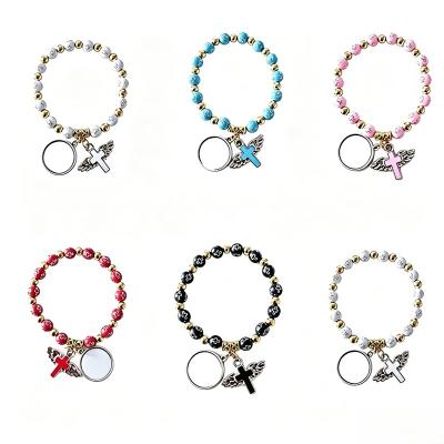 China Modern Sublimation Rosary Bracelet Blanks With Angel Cross For Anniversary Gifts for sale