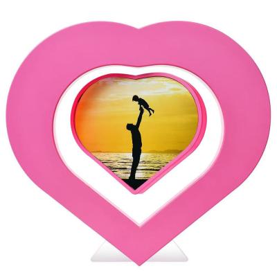 China Heart Shaped Sublimation Magnetic Levitating Picture Frame Double Sided Creative Birthday Gift Home Decor Wedding Family Photo Frame for sale