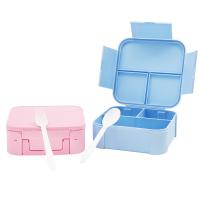 China Portable Food Grade Large Capacity Sublimation Plastic Lunch Box With Spoon And Fork For Kids Students Pink And Blue Color for sale