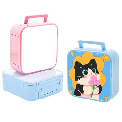 China Portable Food Grade Large Capacity Sublimation Plastic Lunch Box With Spoon And Fork For Kids Students Pink And Blue Color for sale