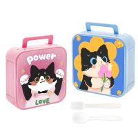 China Portable Food Grade Large Capacity Sublimation Plastic Lunch Box With Spoon And Fork For Kids Students Pink And Blue Color for sale