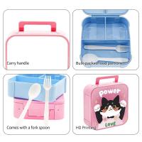 China Portable Food Grade Large Capacity Sublimation Plastic Lunch Box With Spoon And Fork For Kids Students Pink And Blue Color for sale