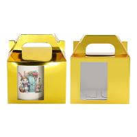China Sublimation Cardboard 11oz Mug Gift Box Custom Packaging Boxes With Window White Gold Color for sale
