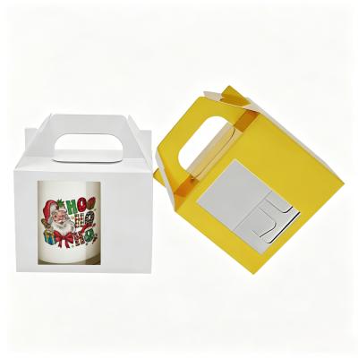 China Sublimation Cardboard 11oz Mug Gift Box Custom Packaging Boxes With Window White Gold Color for sale