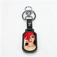 China Sublimation Metal Keychain Blanks With Leather Connectors for sale