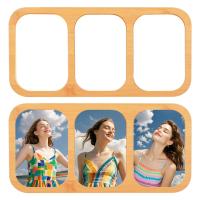 China Sublimation Bamboo Photo Frame With 3 Photo Slots Blanks For Christmas Festival Home Office Gift Shop Decor for sale