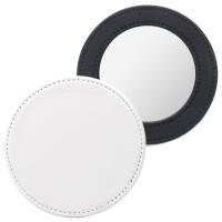 China Portable Round Anti Drop Sublimation Leather Wrapped Makeup Mirror Personalized Printing Colored Images And Logos for sale