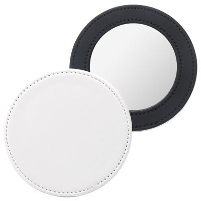 China Portable Round Anti Drop Sublimation Leather Wrapped Makeup Mirror Personalized Printing Colored Images And Logos for sale