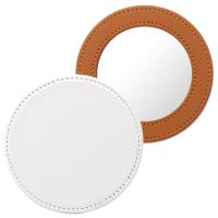 China Portable Round Anti Drop Sublimation Leather Wrapped Makeup Mirror Personalized Printing Colored Images And Logos for sale
