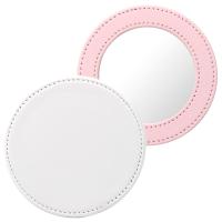China Portable Round Anti Drop Sublimation Leather Wrapped Makeup Mirror Personalized Printing Colored Images And Logos for sale