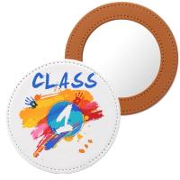 China Portable Round Anti Drop Sublimation Leather Wrapped Makeup Mirror Personalized Printing Colored Images And Logos for sale