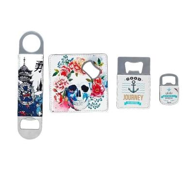 China Eco-Friendly Double-Sided Stainless Steel PU Leather Bottle Opener Sublimation Blanks for sale