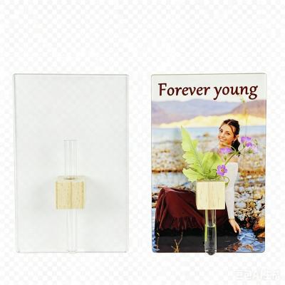 China Creative Tabletop Sublimation MDF Wooden Photo Frame With Flower Holder Personalized Mother'S Day Gift for sale