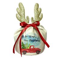 China Customized DIY Drawstring Velet Sublimation Blank Christmas Gift Bags With Deer Ear Reusable Pouch For Candy for sale