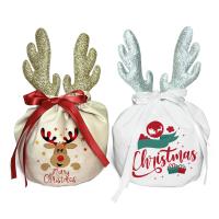 China Customized DIY Drawstring Velet Sublimation Blank Christmas Gift Bags With Deer Ear Reusable Pouch For Candy for sale